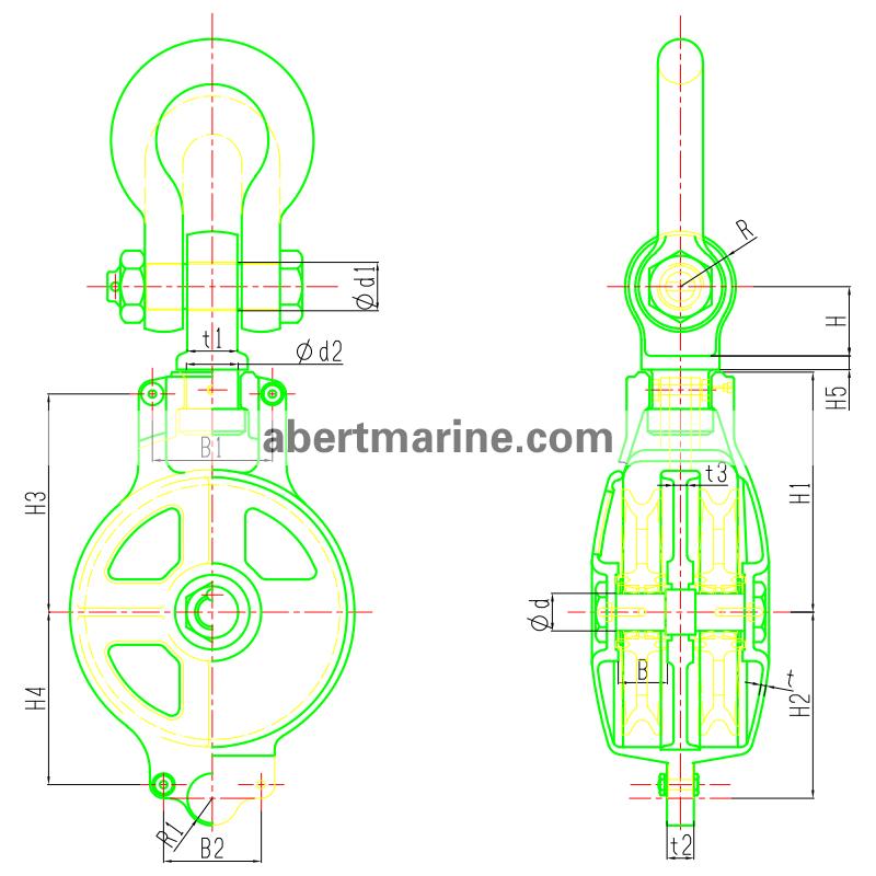 2RA型JIS F 3428船用铸钢带滚柱轴承货物滑车 - 扬州史密特船舶机械有限公司